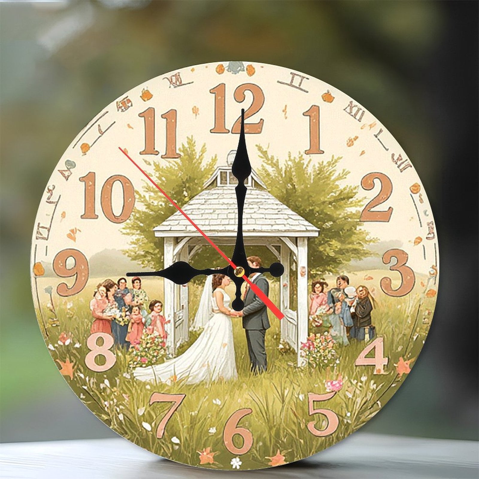 Wedding Gazebo Clock Wall Art Romantic Decor 10-Inch Silent Wooden Wall ...