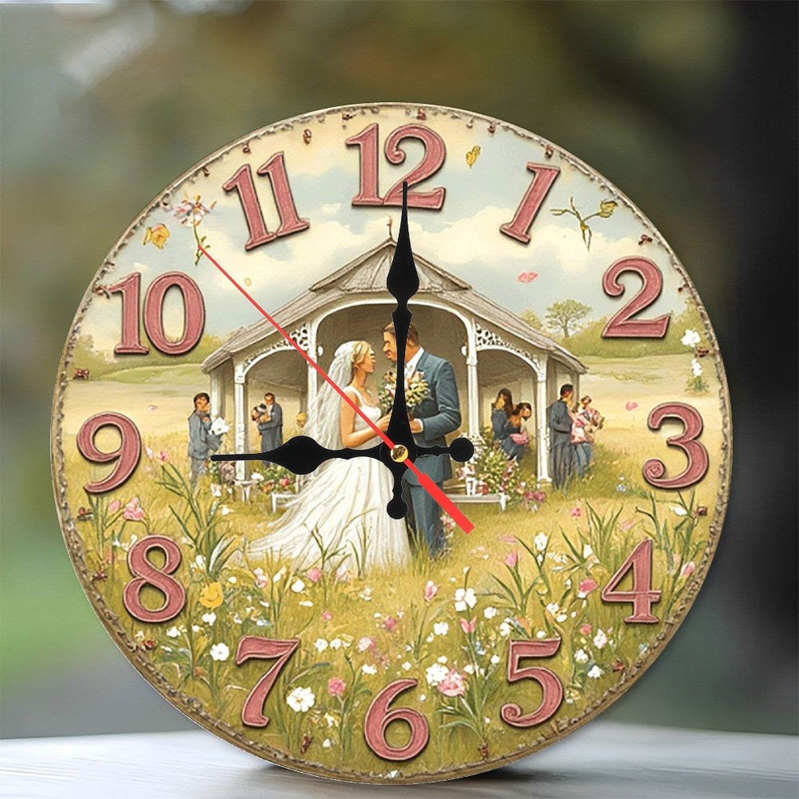 Wedding Gazebo Couple Wall Clock 10-Inch Silent Wooden Wall Clock ...