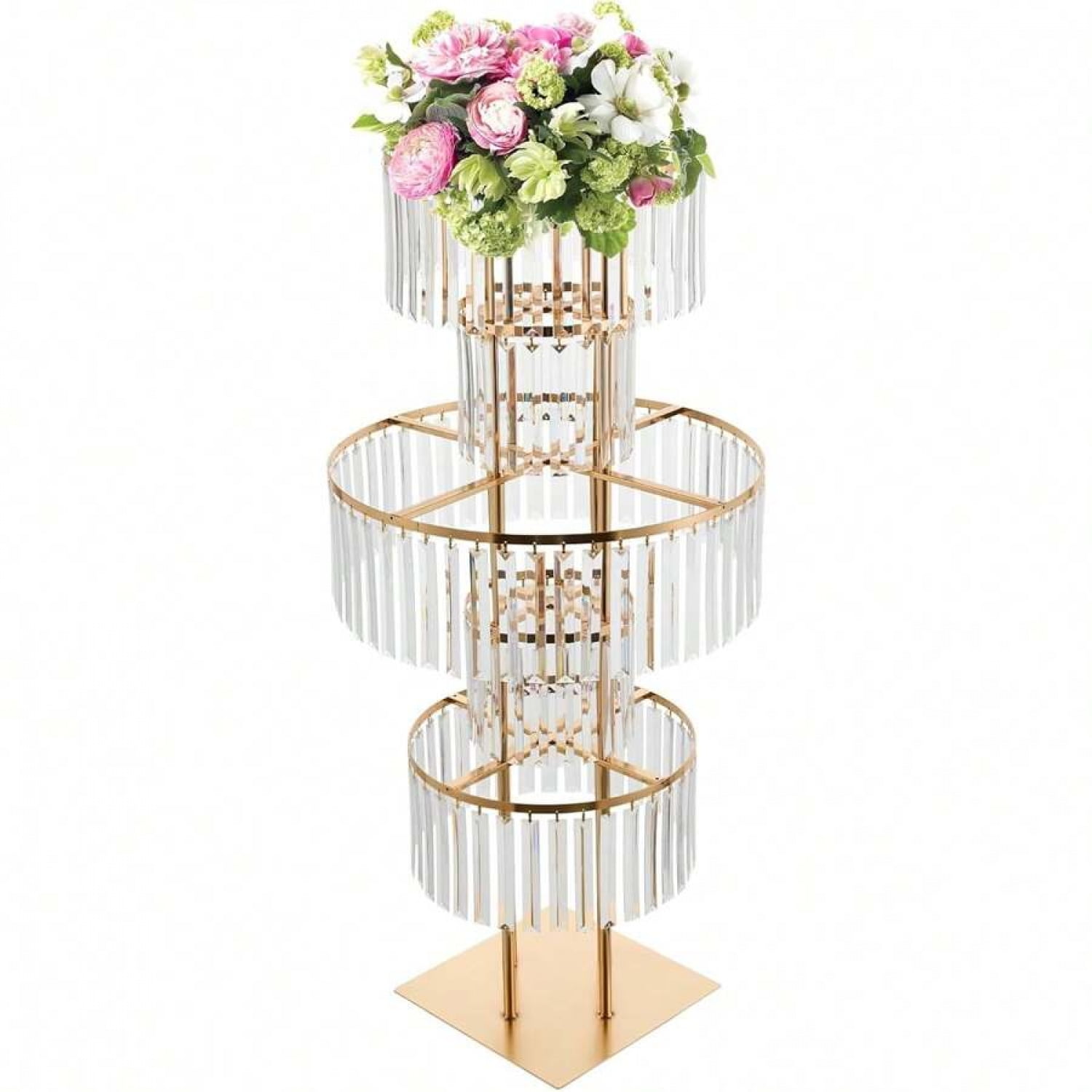 Wedding Gold Vases, 5 Tier Centerpieces Crystal Flower Stand Round ...