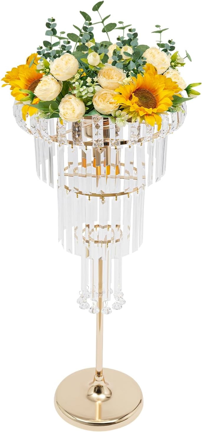 Wedding Gold Vases Centerpieces, Crystal Flower Stand with Hanging ...