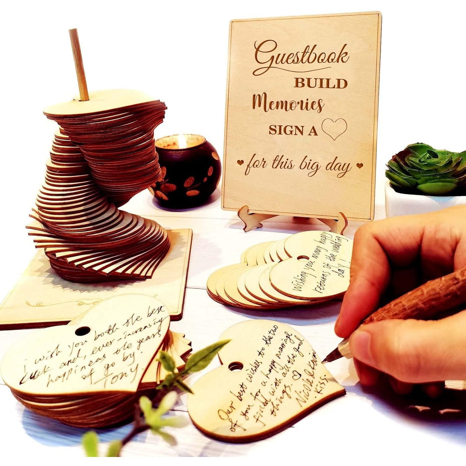 Wedding Guest Book Alternative Sign 72 Wood Hearts Guest Book Wedding ...