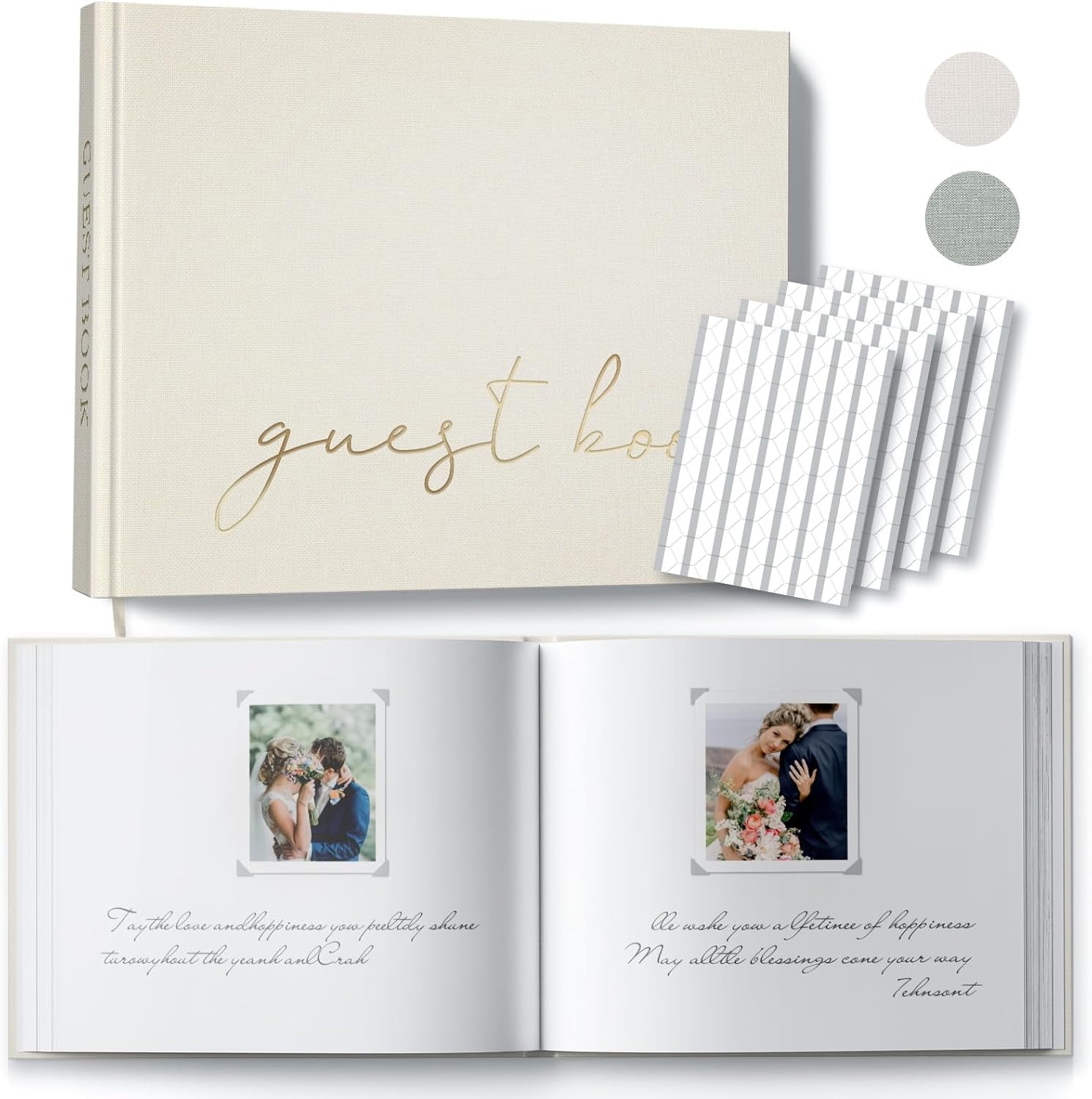 Wedding Guest Book With Clear Photo Corners Stickers - Linen Photo ...