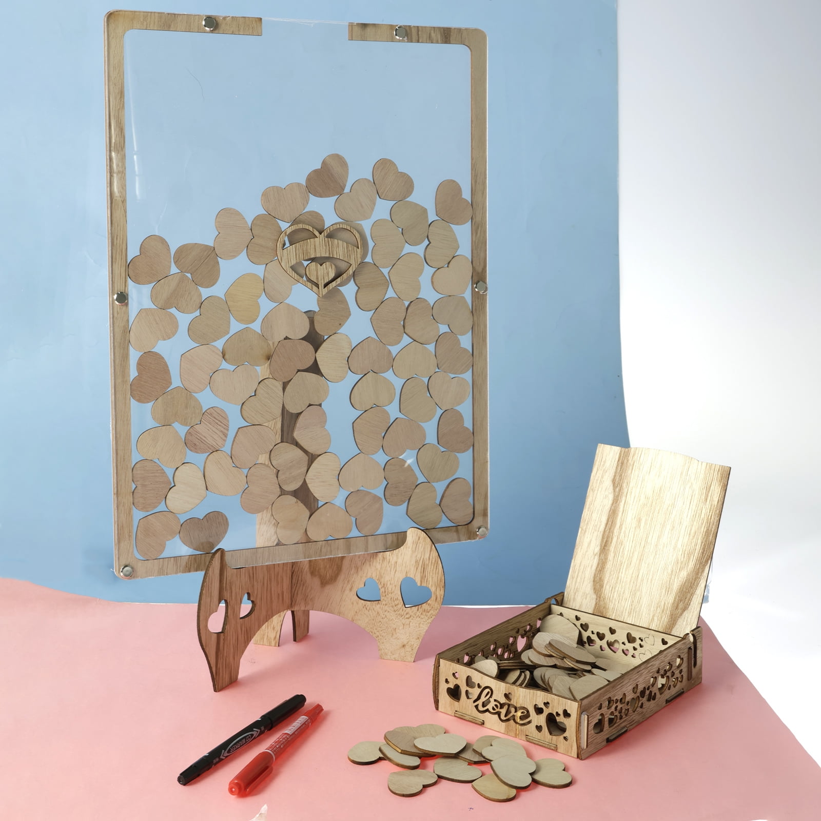 Wedding Guest Book Set with 80 Heart Sign Cards 2 Pens and Storage Box ...