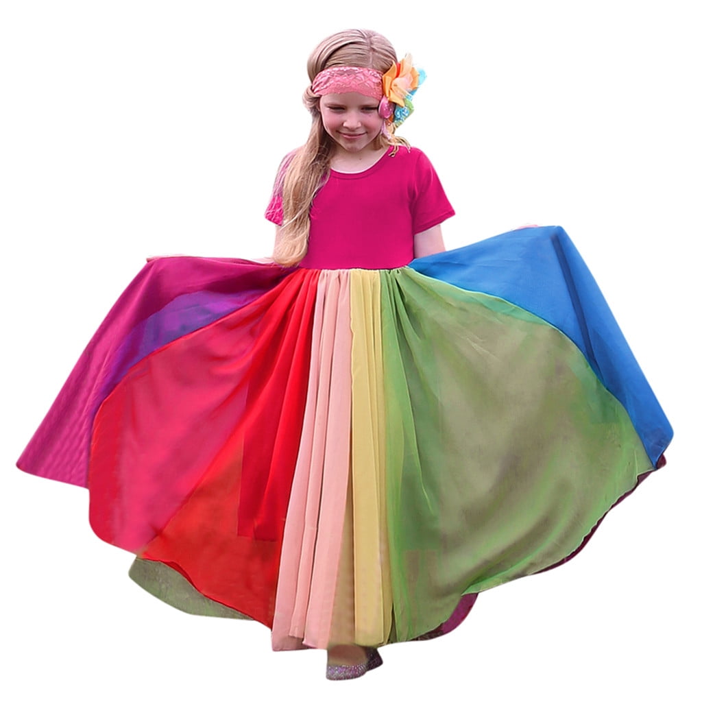 Wedding Guest Dresses Baby Girls Bridesmaids Rainbow Gown Splice ...