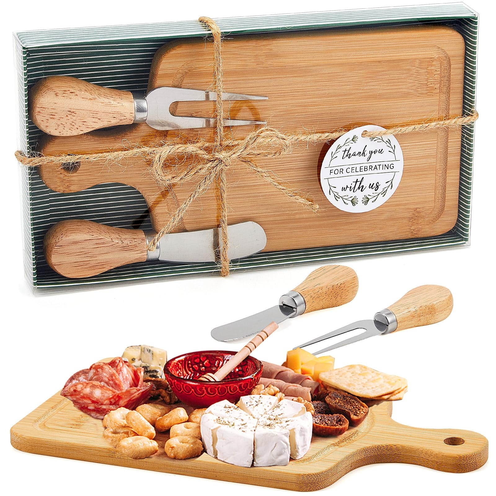 Wedding Guest Gift Set, Bamboo Cheese Board with Knife Fork Thank You ...
