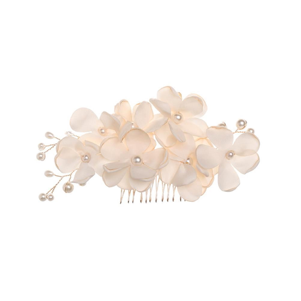 Wedding Hair Comb Fabric Flower Hair Side Comb Simulation Floral Beads ...