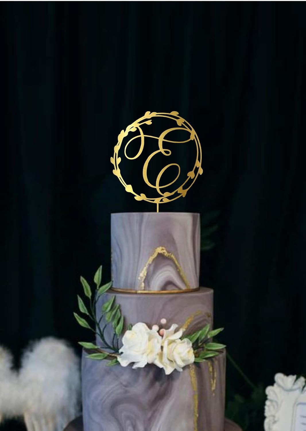 Wedding Initial Custom Letter Monogram Mr and Mrs Cake Toppers Personalized Wooden Cake Topp ...