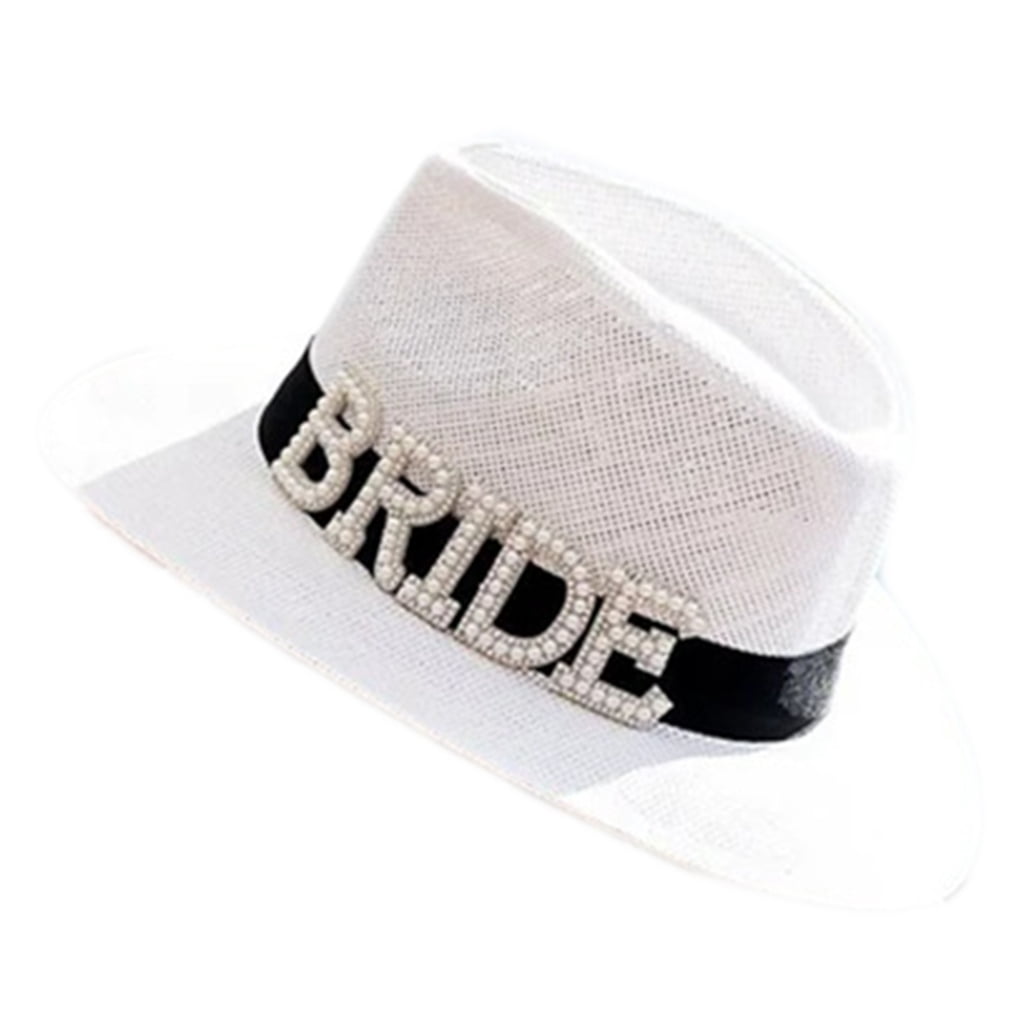 Wedding Letter Pearl Bride Sun Hat Summer Bonnet Bachelorette Party ...
