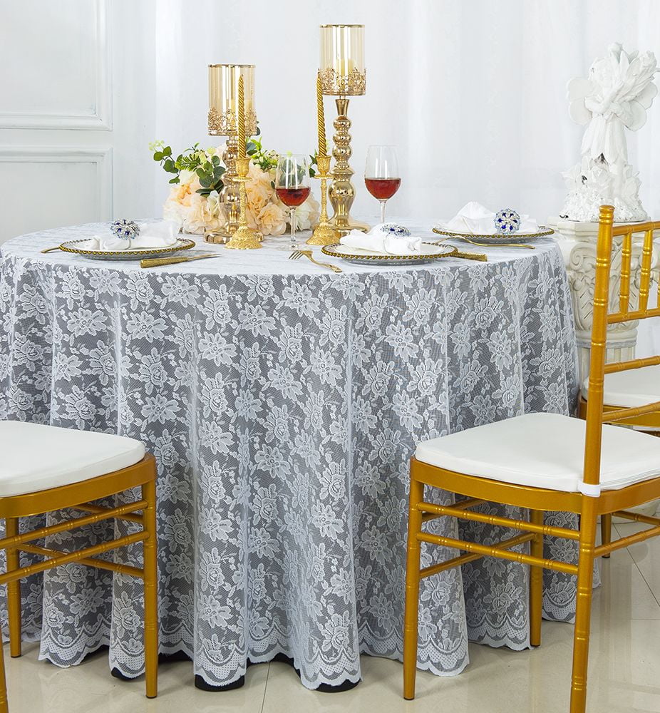 Wedding Linens Inc. 108" Round Lace Table Overlays, Lace Tablecloths ...