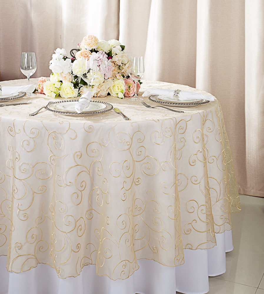 Wedding Linens Inc. 108" Round Seamless Embroidered Organza Table ...