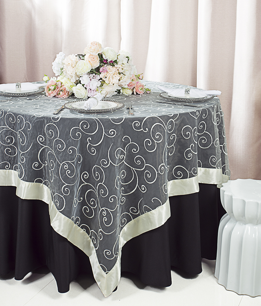 Wedding Linens Inc. 85"x85" Embroidered Organza Sheer Table Overlay ...