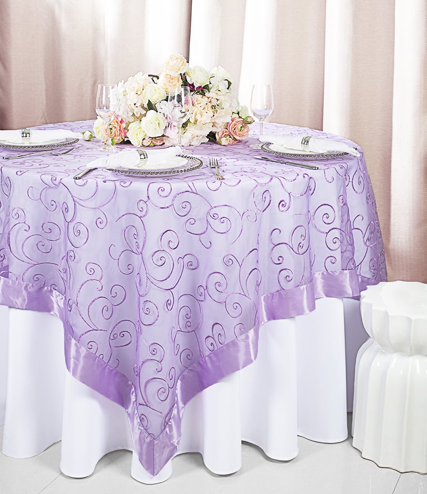Wedding Linens Inc. 85"x85" Embroidered Organza Sheer Table Overlay ...