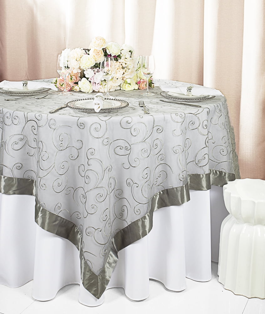 Wedding Linens Inc. 85"x85" Embroidered Organza Sheer Table Overlay ...