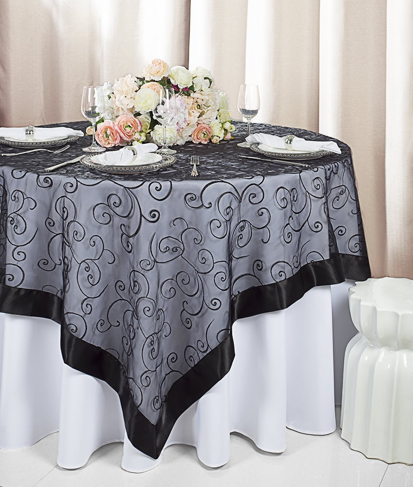 Wedding Linens Inc. 85"x85" Embroidered Organza Sheer Table Overlay ...