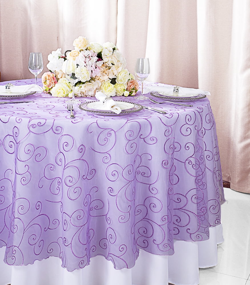 Wedding Linens Inc. 90" Round Embroidered Organza Table Overlay Toppers ...