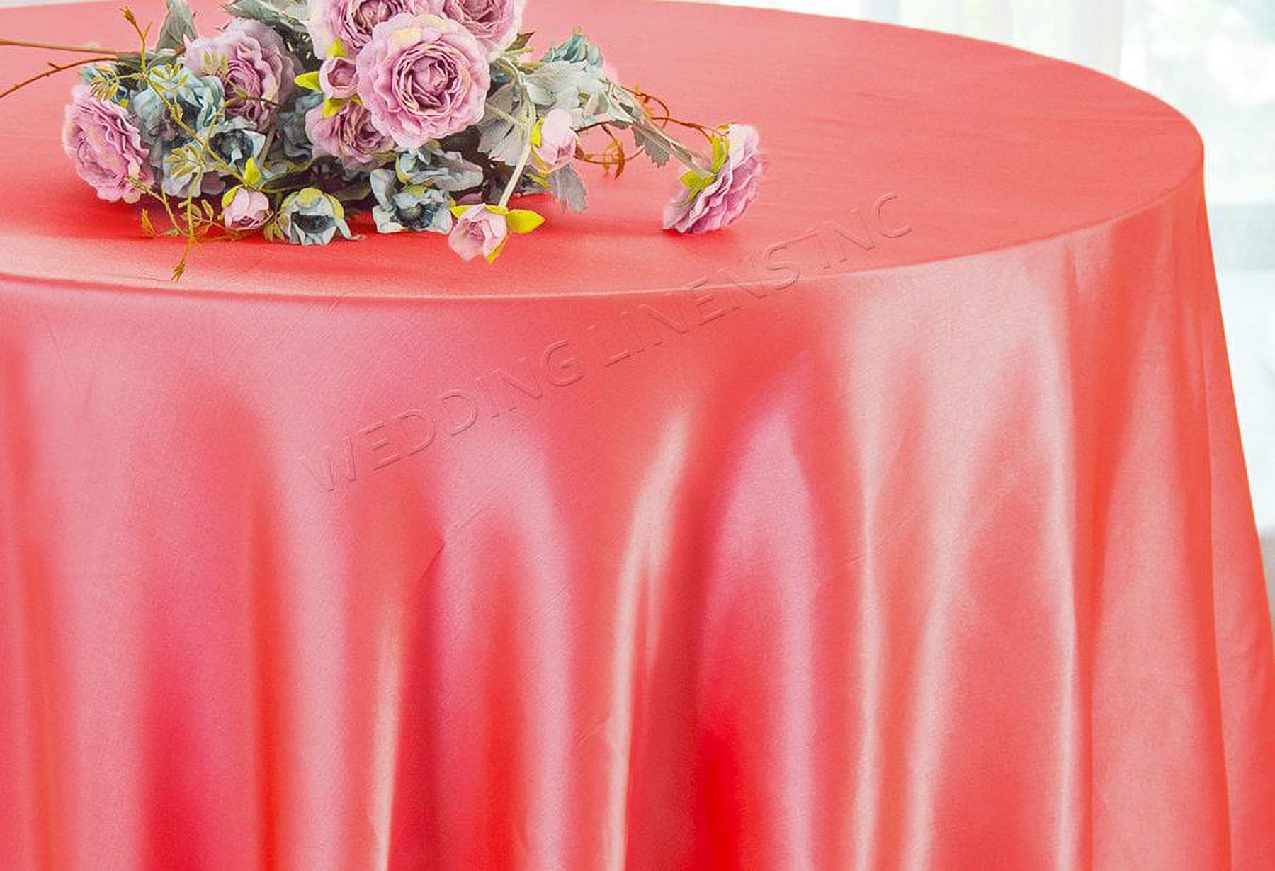 Wedding Linens Inc. 90'' Round Satin Table Cover Tablecloth - Coral ...