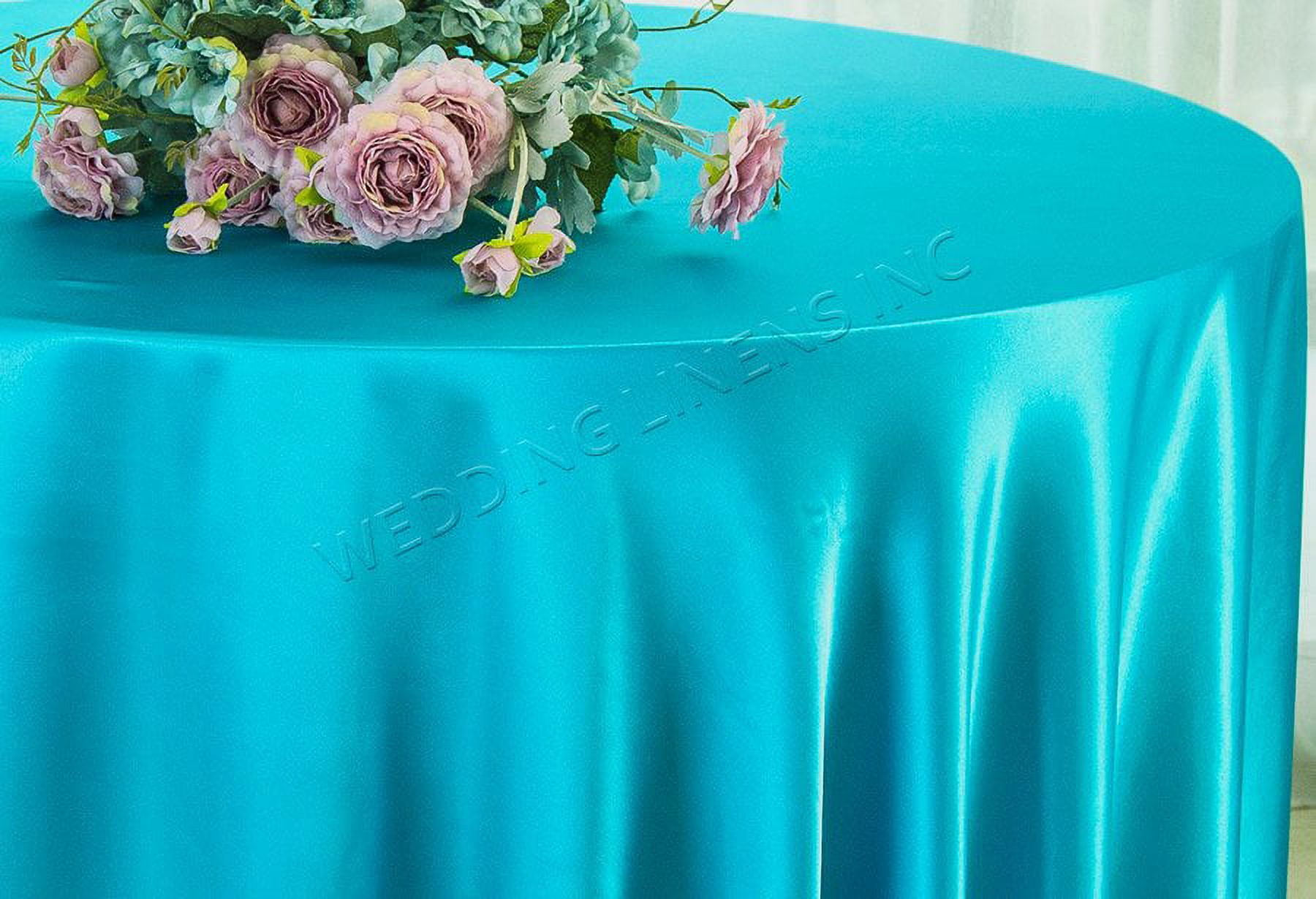 Wedding Linens Inc. 90'' Round Satin Table Cover Tablecloth - Turquoise ...