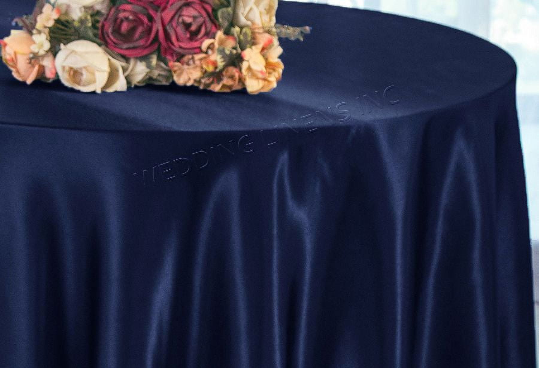 Wedding Linens Inc. 90'' Round Satin Table Cover Tablecloth - navy blue ...