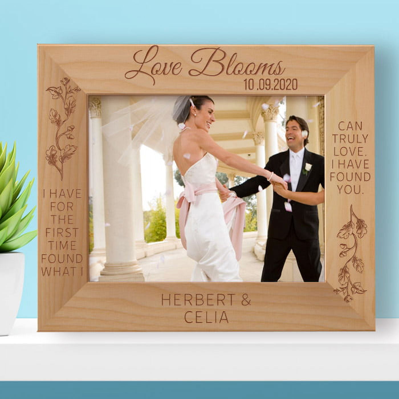 Wedding Love Blooms Personalized Wooden Frame-10" x 8" Brown Horizontal ...