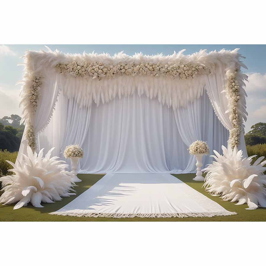 Wedding Party Photography Background Outdoor Lawn White Curtain Fabric ...