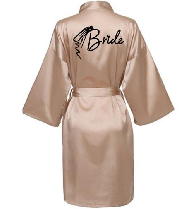Wedding Party Team Bride Robe with Black Letters Kimono Satin Pajamas ...