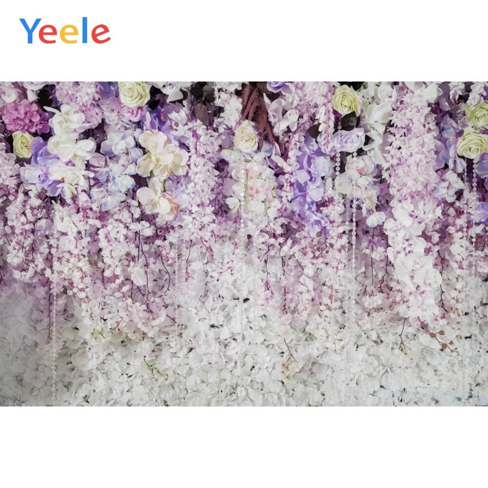 Wedding Photocall Flowers Wall White Beads Photography Backdrops ...