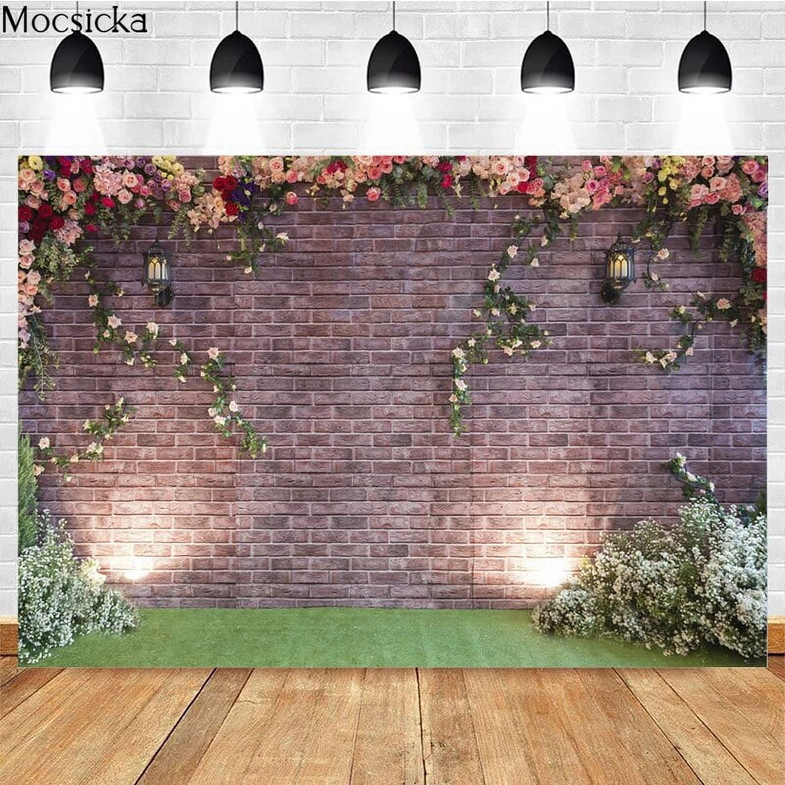 Wedding Photography Background Spring Flowers Brick Wall Decoration ...