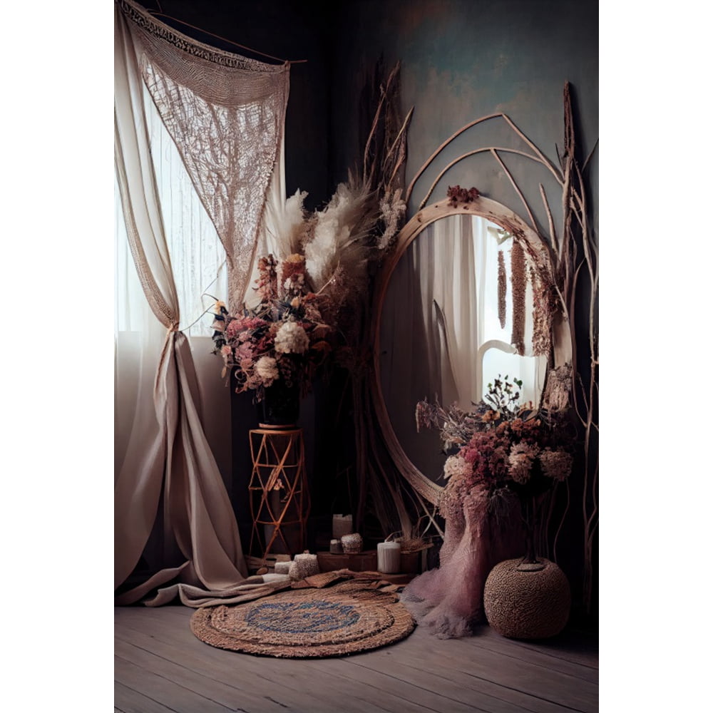 Wedding Portrait Photography Backdrop Boho Style Flowers Window Curtain ...