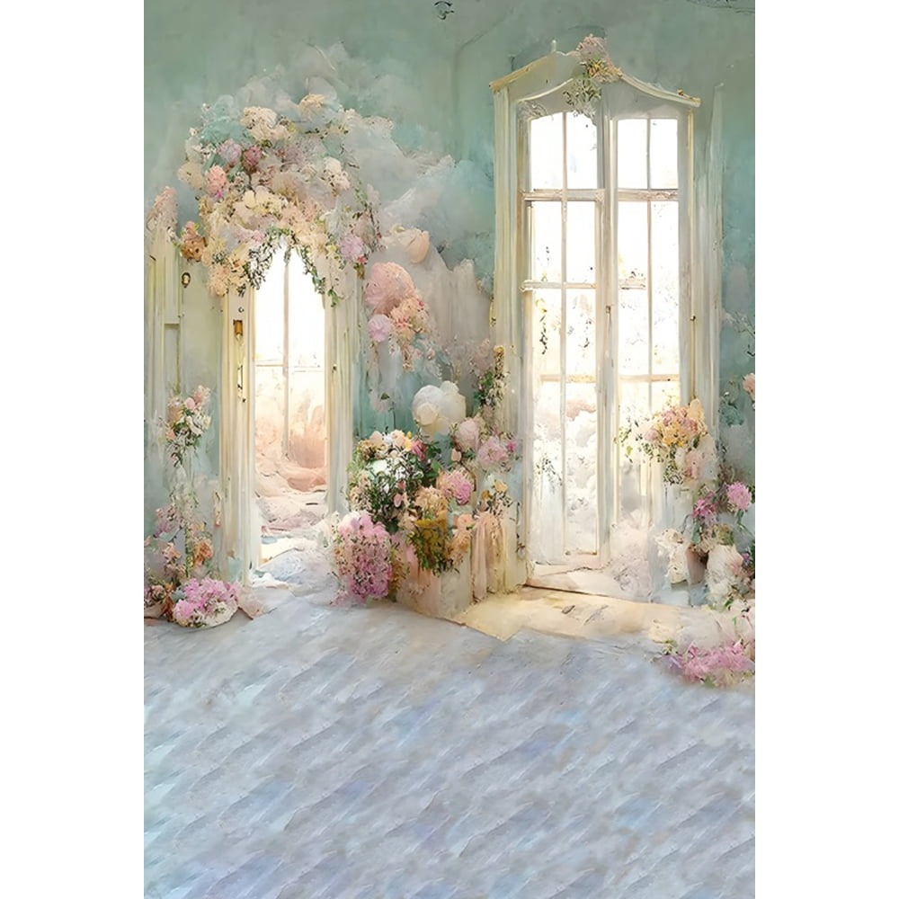 Wedding Portrait Photography Backdrop Boho Style Flowers Window Curtain ...