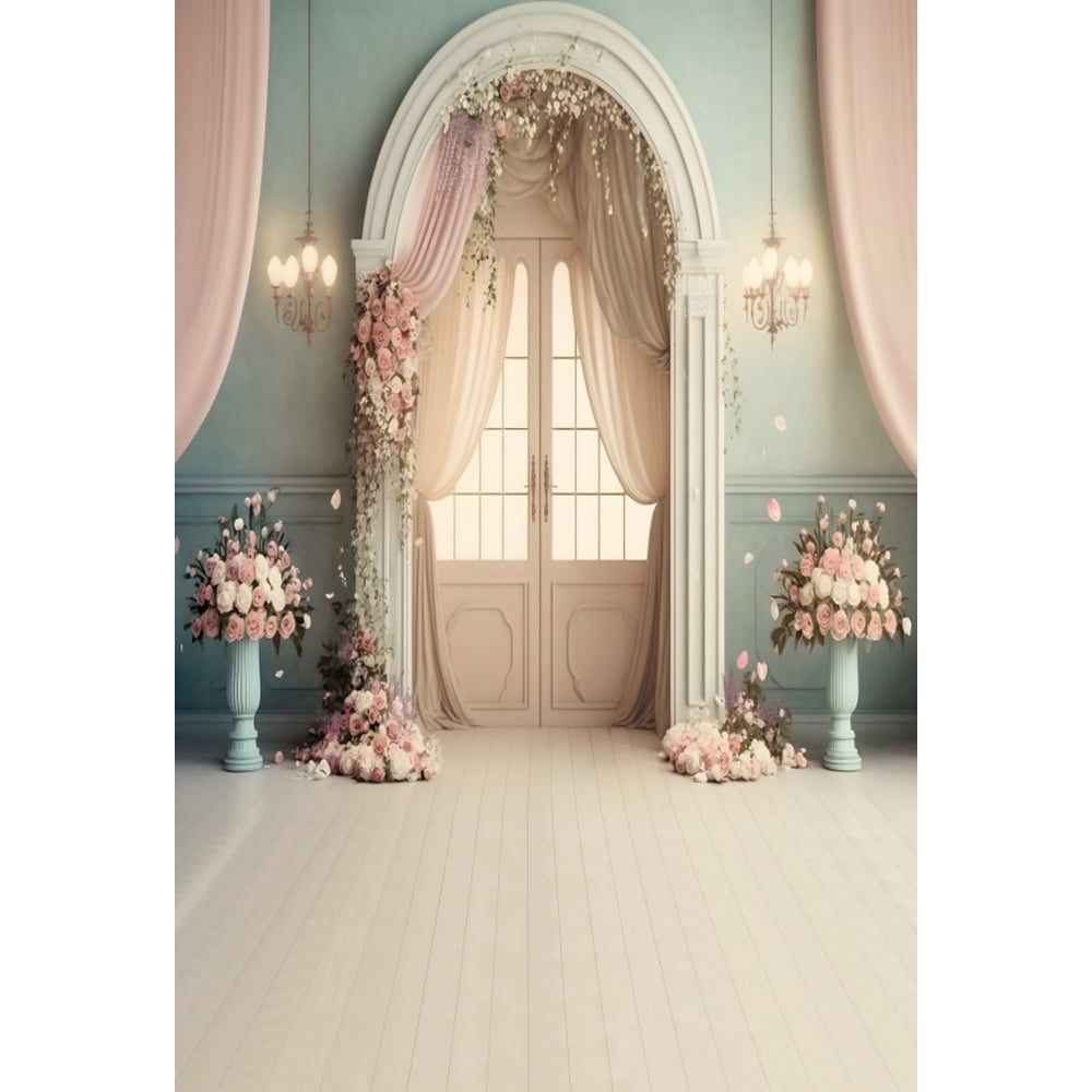 Wedding Portrait Photography Backdrop Boho Style Flowers Window Curtain ...