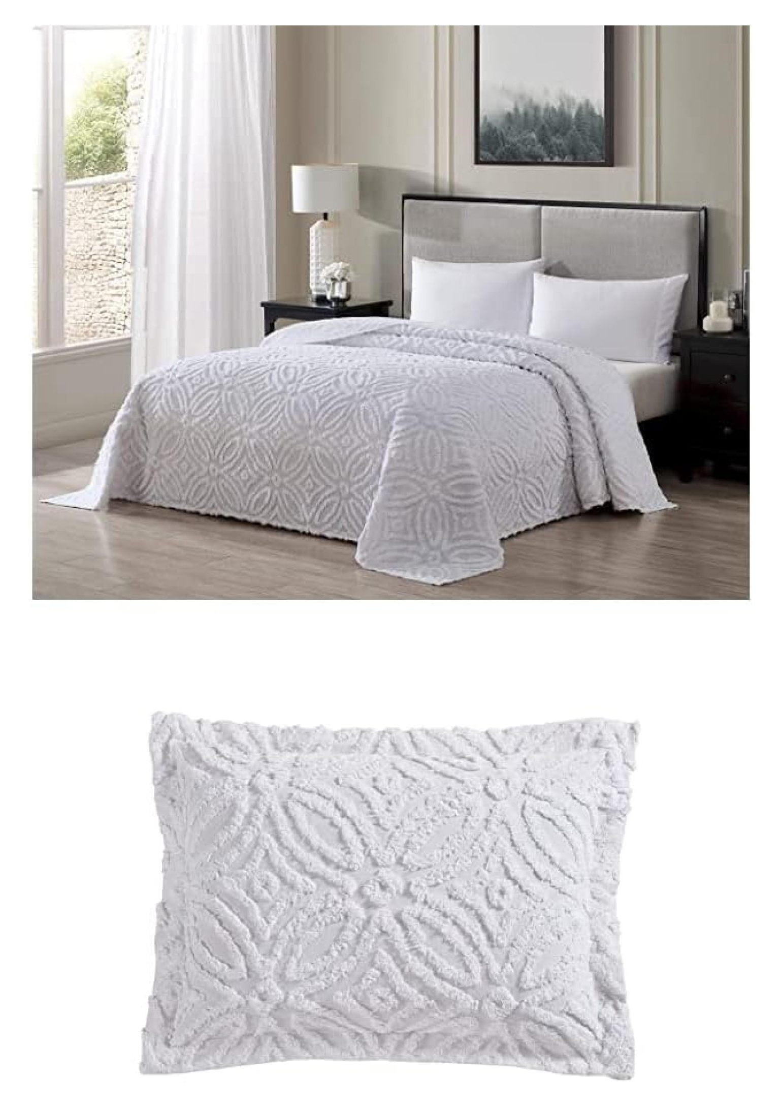 Wedding Ring Chenille Bedspread, Full, White + 2 Wedding Ring Chenille Pillow Shams, Standard ...