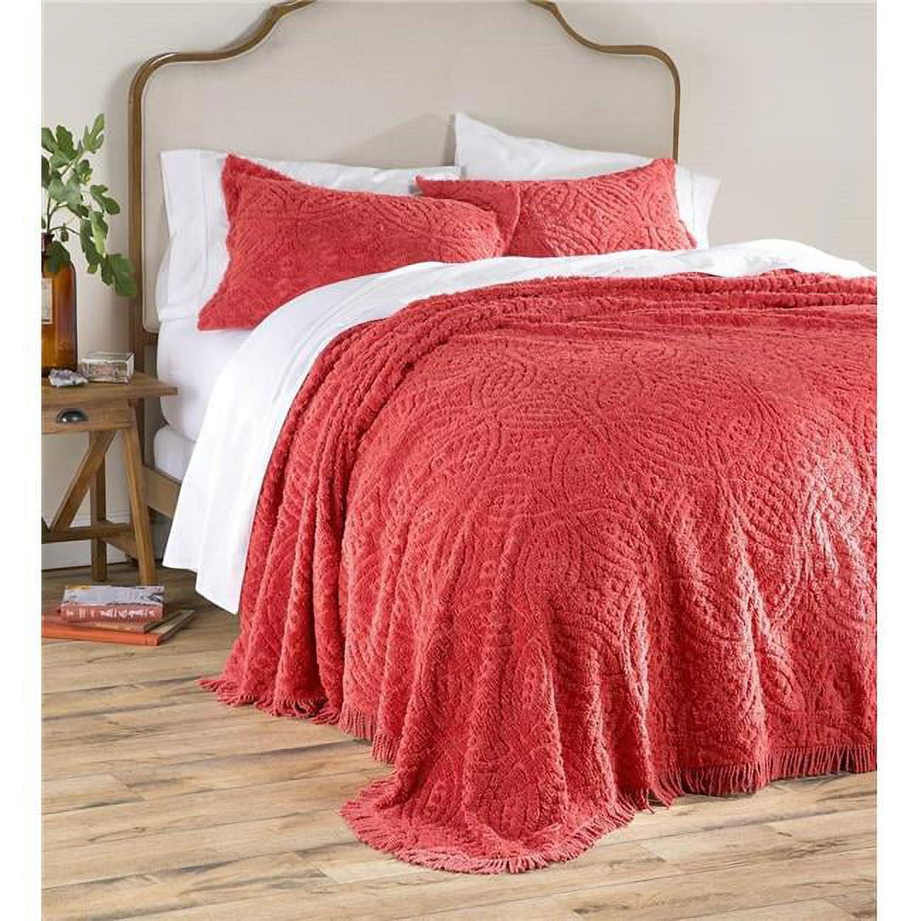 Free Shipping! Ellison First Asia King Size Red Cotton Tufted Chenille ...