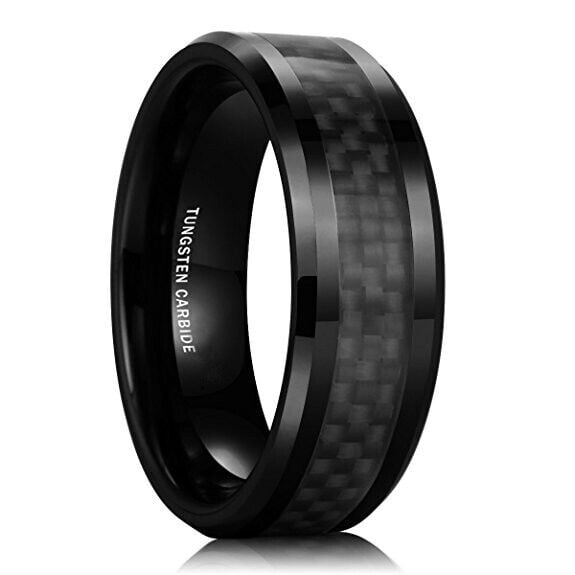 Wedding Ring For Men. 8mm Black Tungsten Wedding Band w/ Black Carbon ...