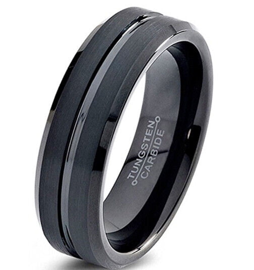 Wedding Ring For Women 6mm Black Tungsten Wedding Band Center Black ...