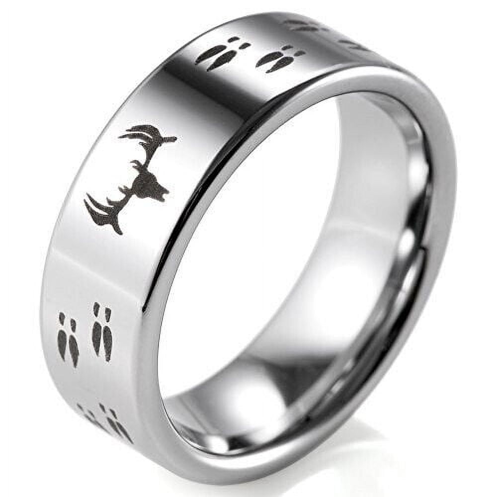Wedding Ring Men 8mm Silver Hunter Antler Deer Hunting Tungsten Band ...
