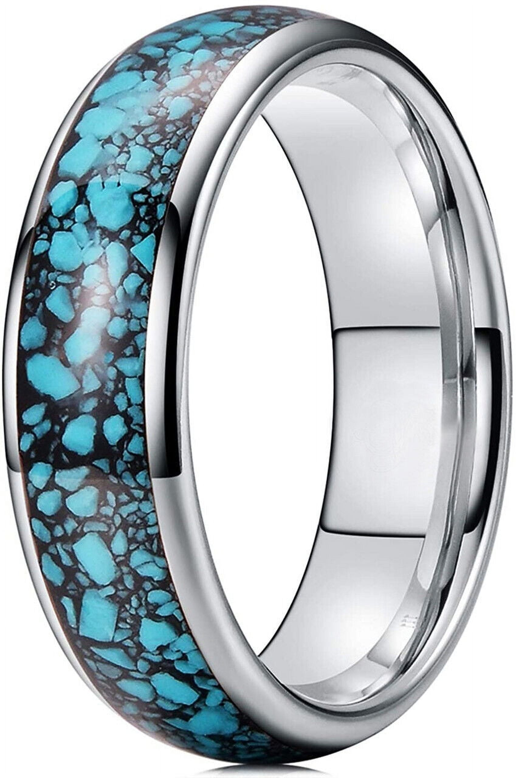 Wedding Ring Men & Women 6mm Crushed Turquoise Silver Tungsten Wedding ...