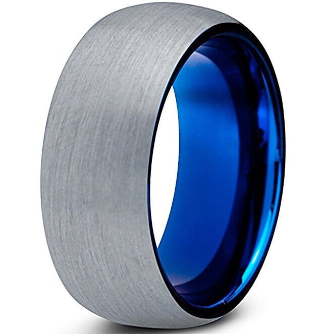 Wedding Ring Men & Women 8mm Gray Silver Matte Top Inner Blue Tungsten ...