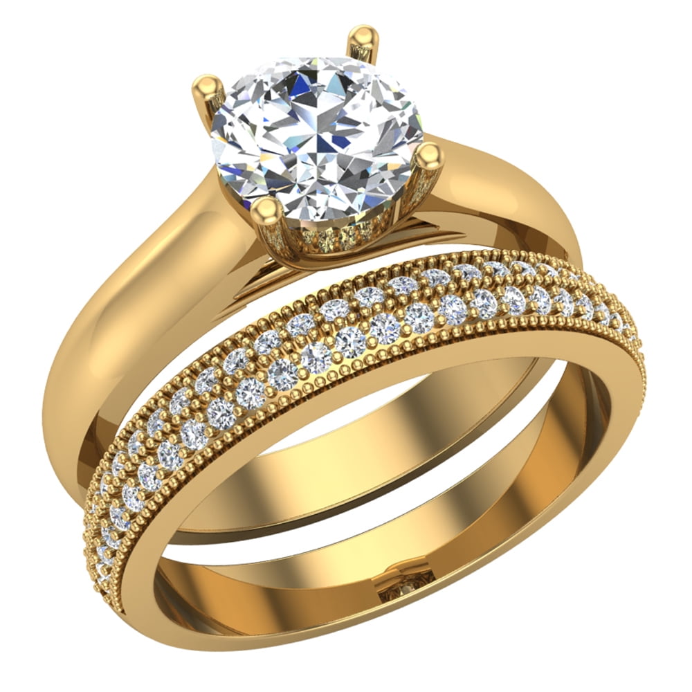 Wedding Ring Set for Women Bridal Set Round Cut 1.30 CT TW 14K Gold - Walmart.com