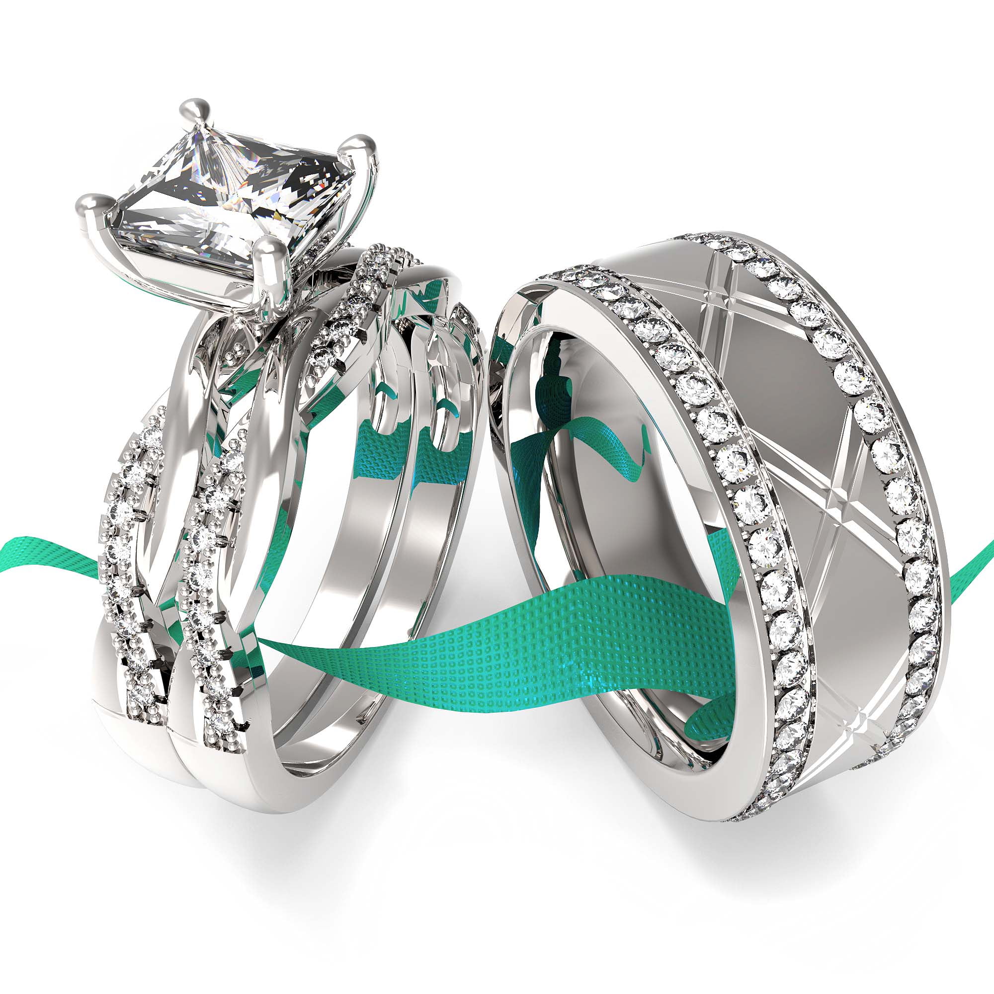 Wedding Ring Sets His And Hers Couples Women 925 Sterling Silver ...