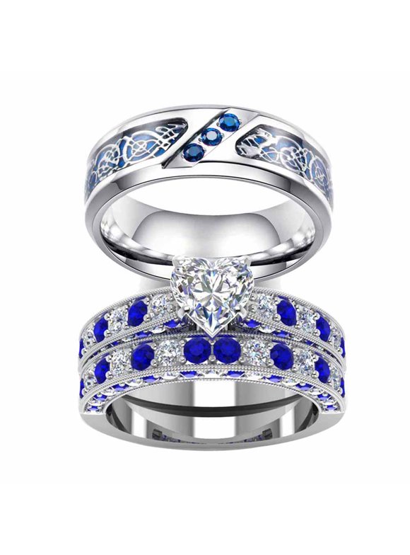 Sterling Silver His & Her Wedding Sets in His & Her Wedding Sets ...