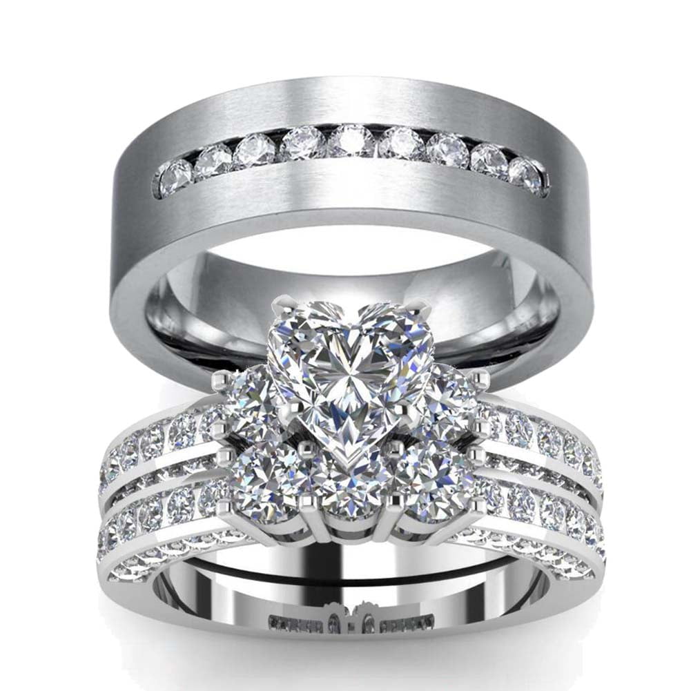 Couples' Wedding Ring Sets, Women's Diamond Sterling Silver & Man's ...