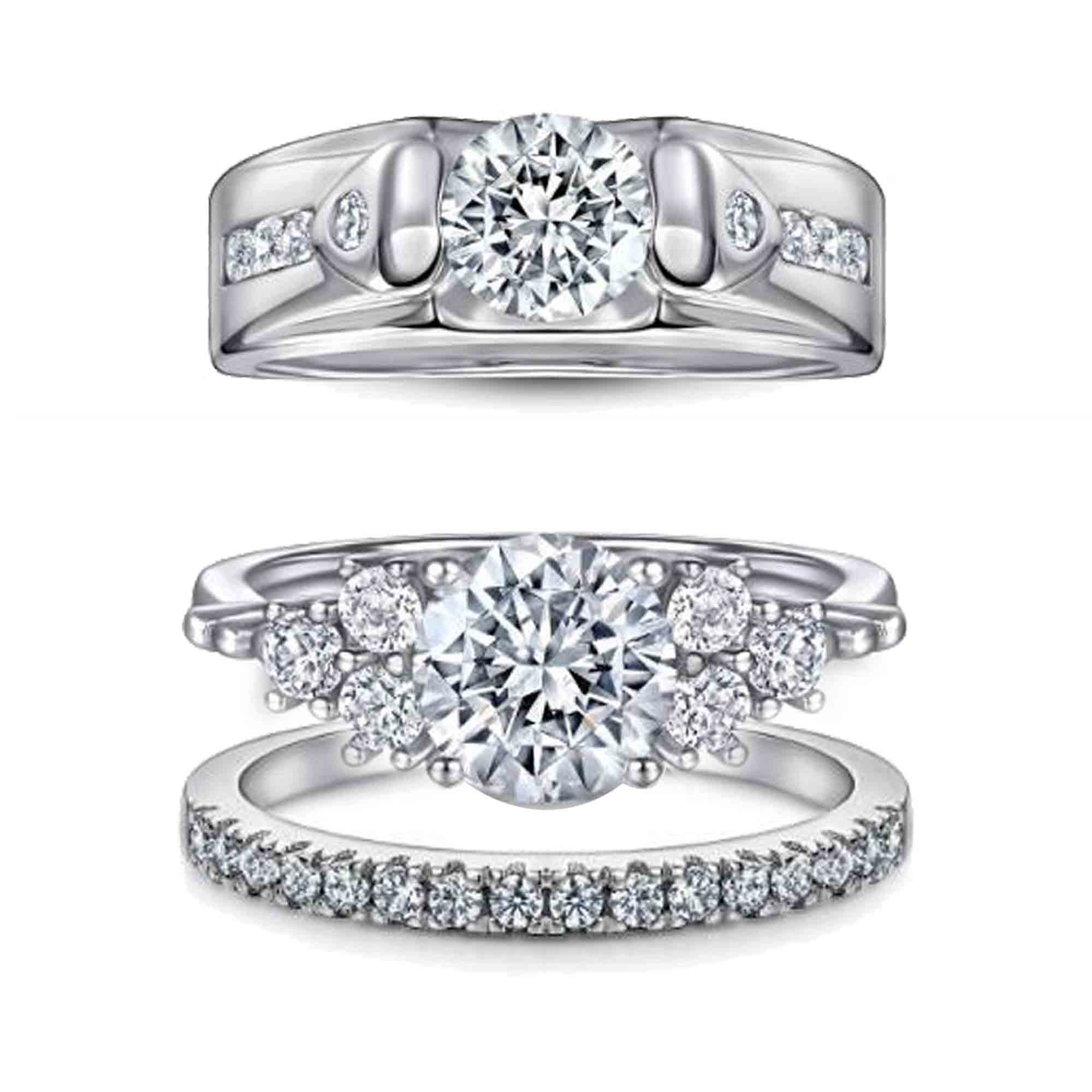 S925 Sterling Silver Wedding Ring Sets for Couples, His & Hers Bands ...