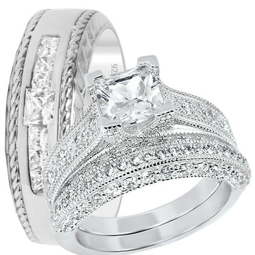 APIPEE 2pcs His and Hers Wedding Ring Sets Couples Engagement Rings ...