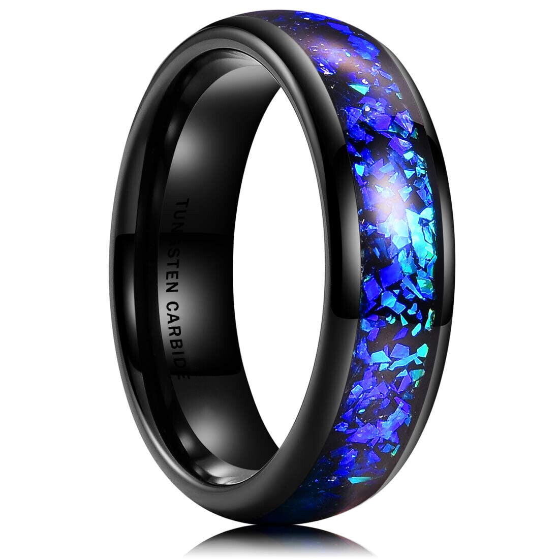 Wedding Rings Men or Women. 8mm Blue Fragments Black Tungsten Wedding ...