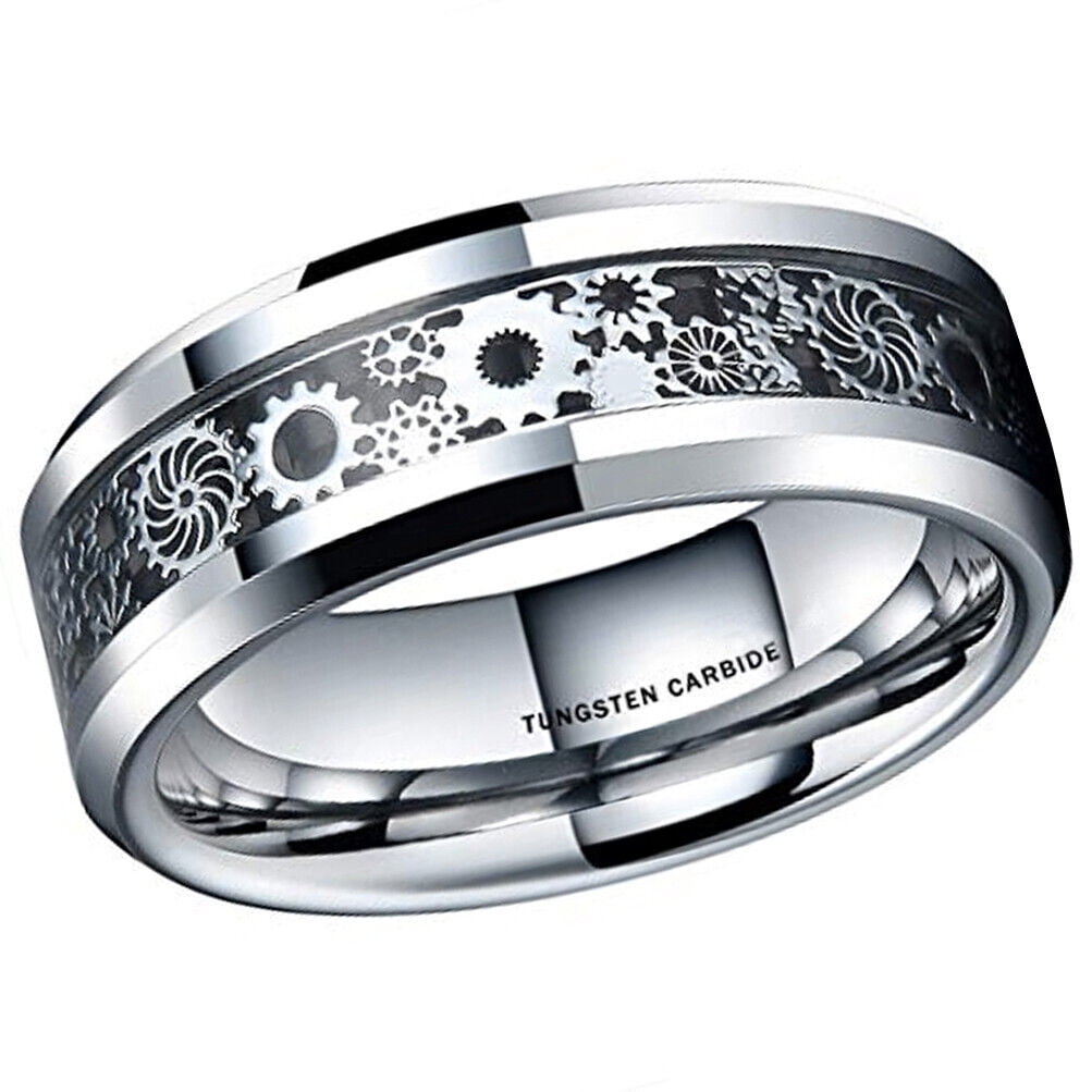 Wedding Rings for Men or Women. 8mm Silver Tungsten Band Silver Gears Inlay - Walmart.com