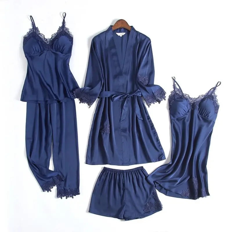 Wedding Robe Suit Women Summer Satin Kimono Bath Gown Sexy Lace ...