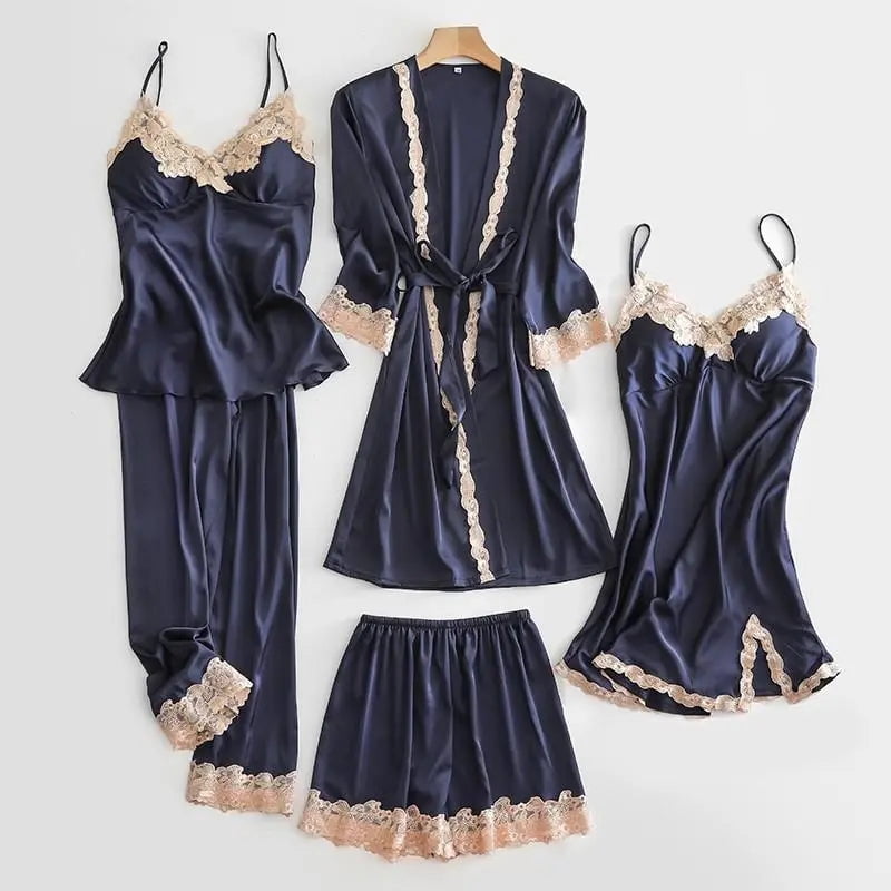 Wedding Robe Suit Women Summer Satin Kimono Bath Gown Sexy Lace ...