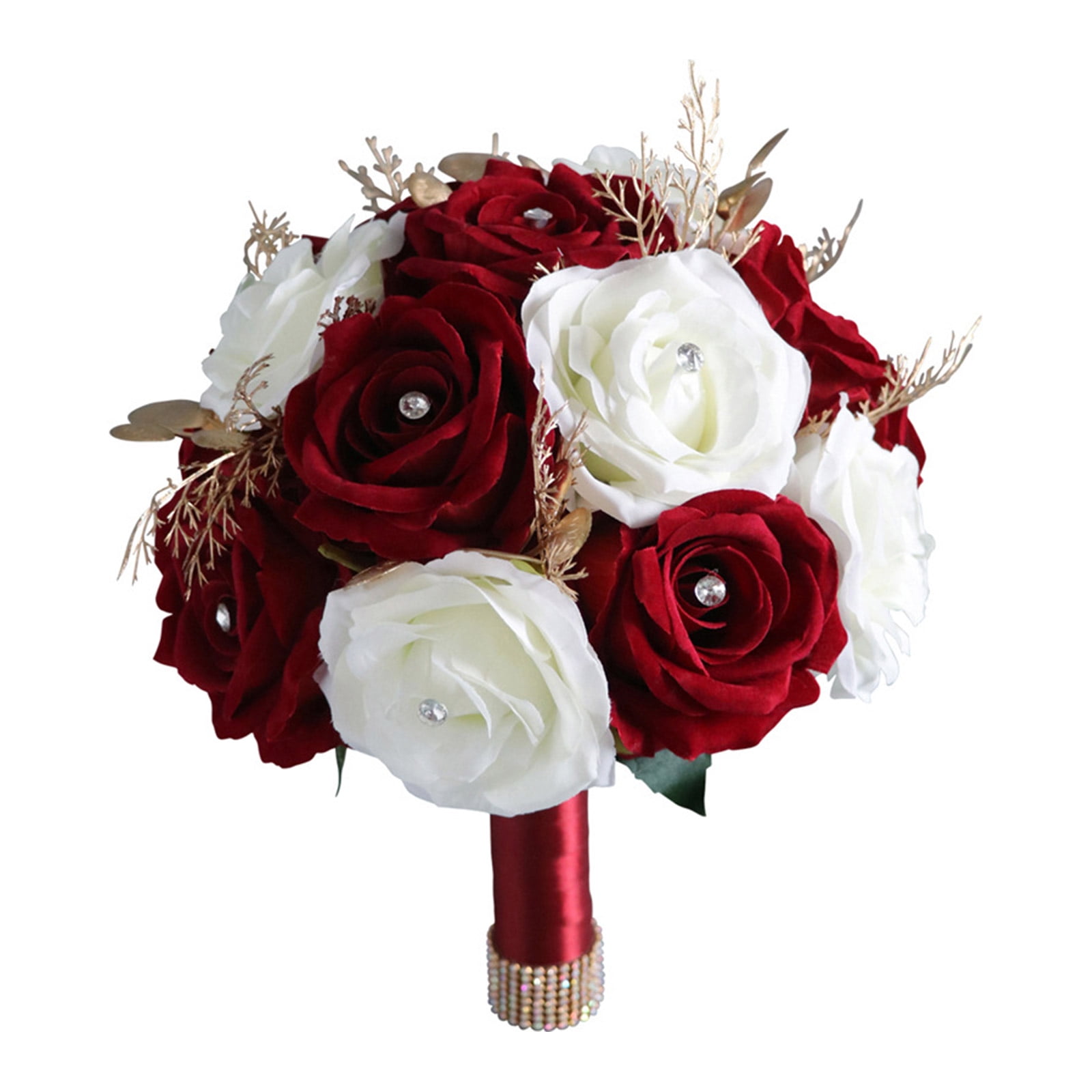 Wedding Romantic Flower Bouquet Artificial White and Wine Red Rose ...