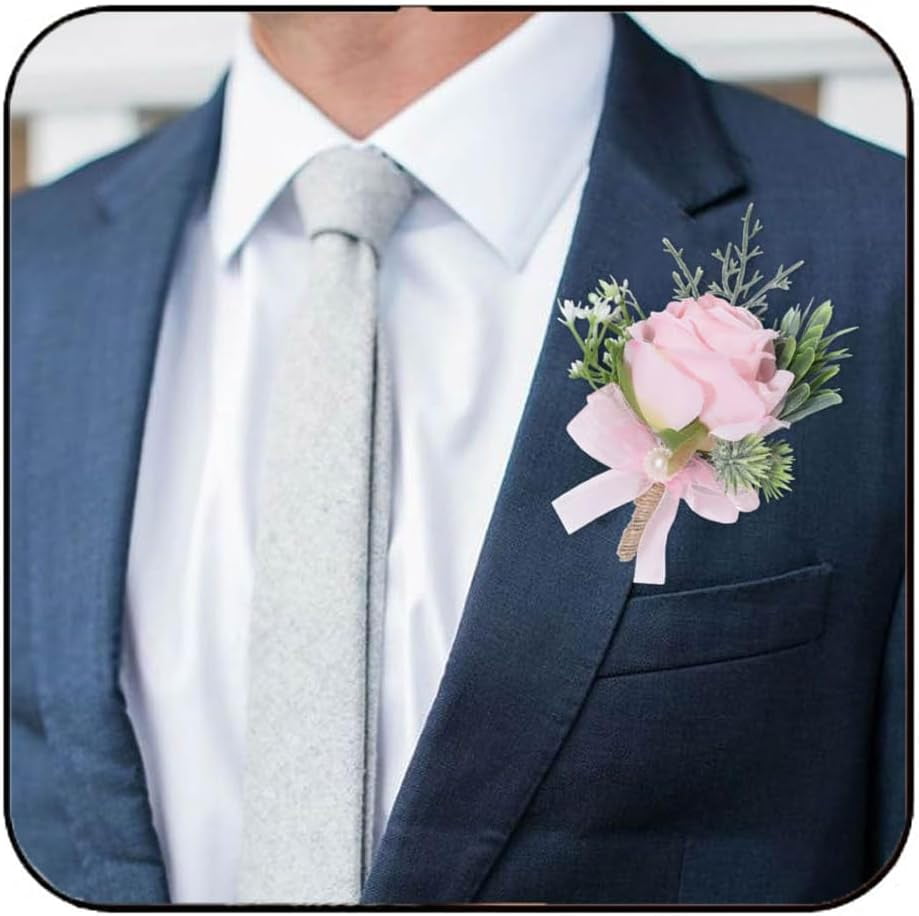 Wedding Rose Boutonniere Pink Groom Flower Men's Boutineer Prom ...