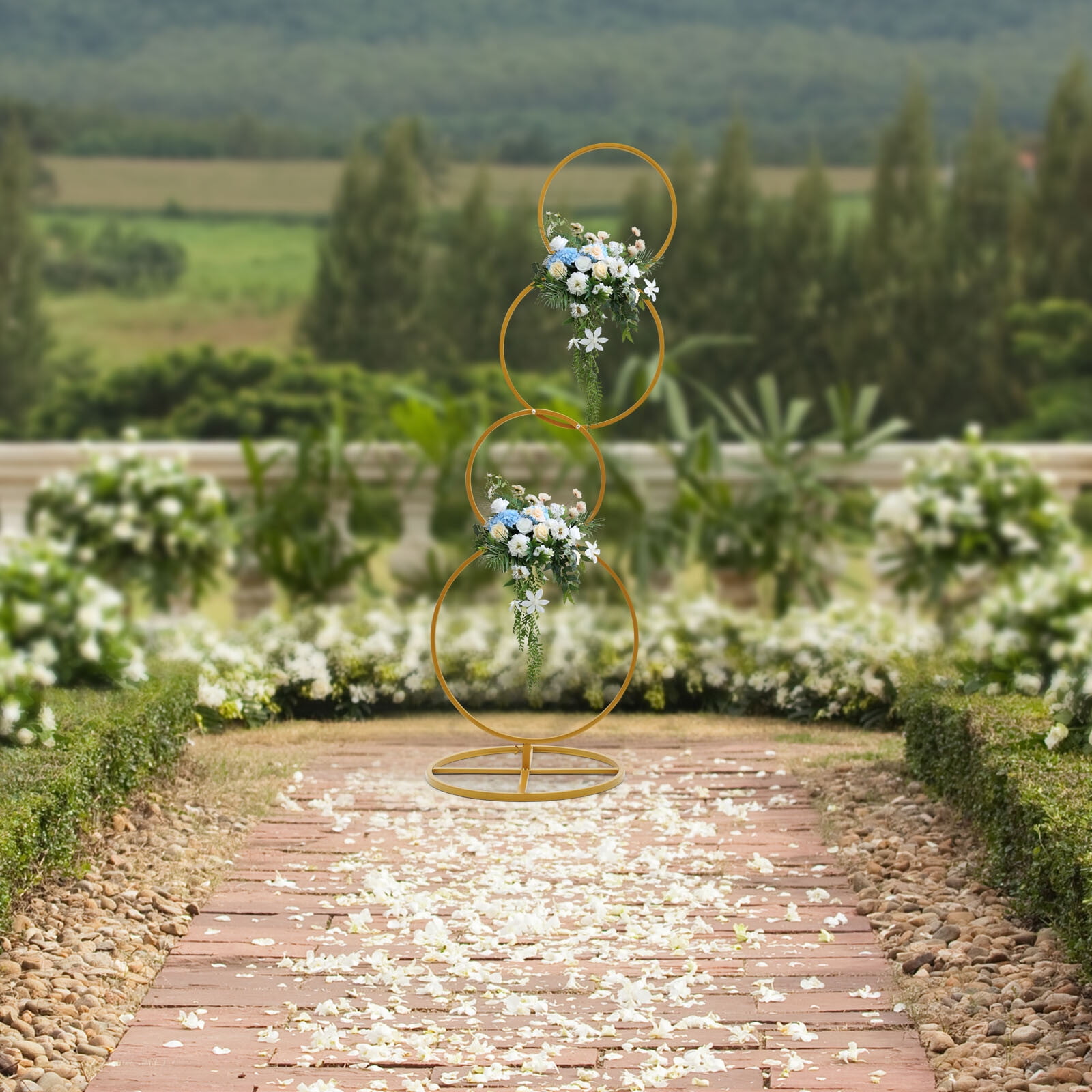 Wedding Round Hoop Backdrop Stand Detachable 4-Tier Gold Metal Flower ...